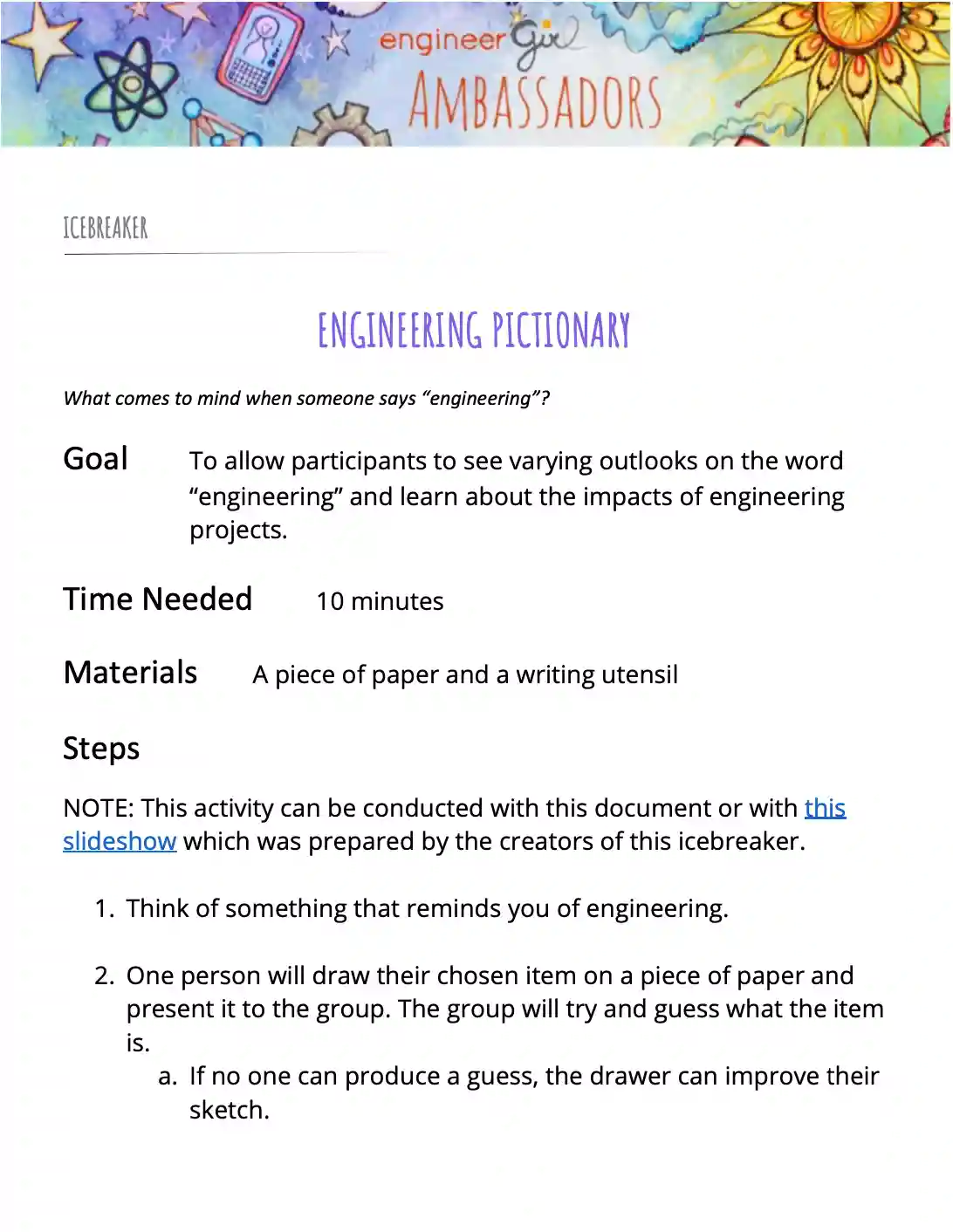 EngineerGirl - Engineering Icebreakers